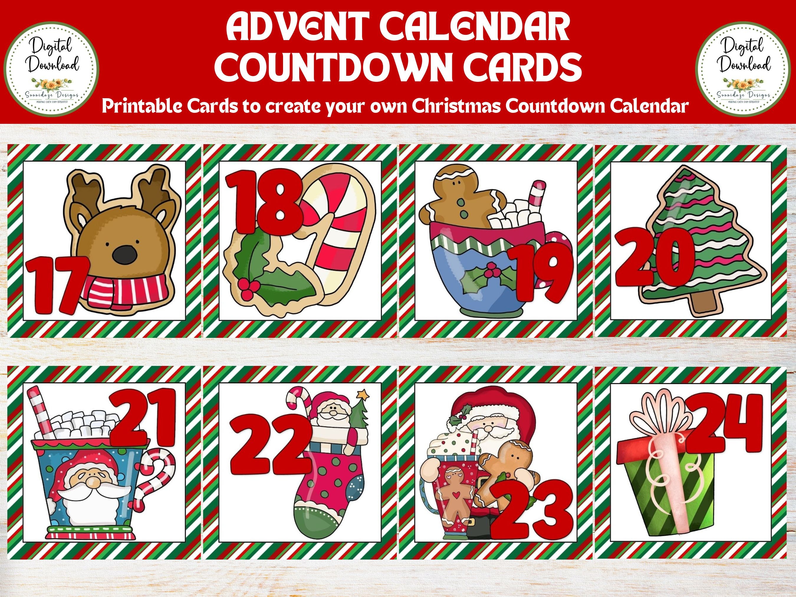 Christmas Countdown Cards | Printable Advent Calendar Numbers | 25 Days ...