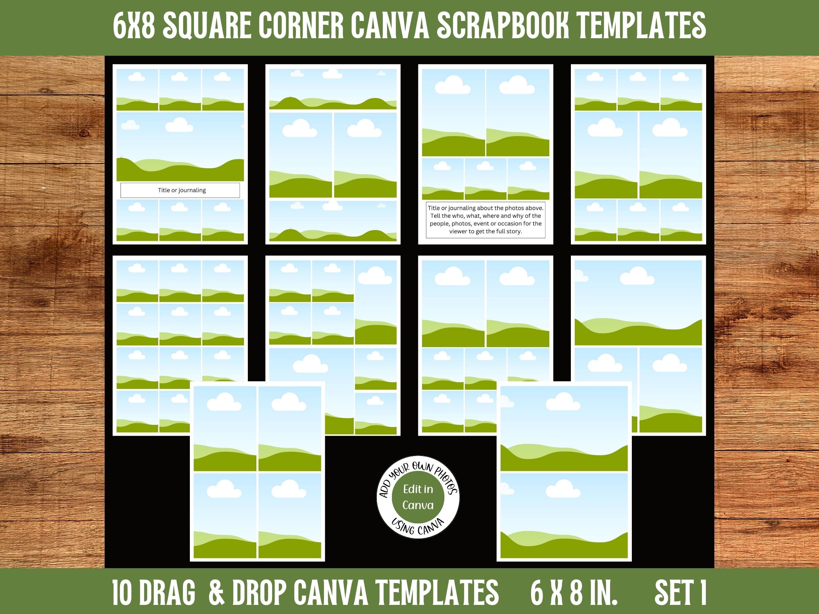 6x8 Canva Scrapbook Templates Bundle: Square Corner Photo Collage ...