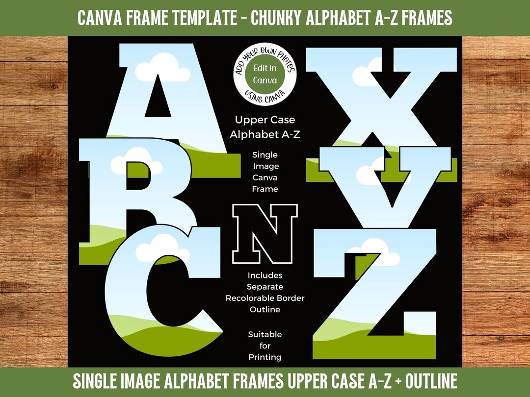 Canva Frame Alphabet Template A-Z | Upper Case Chunky Font Fillable ...