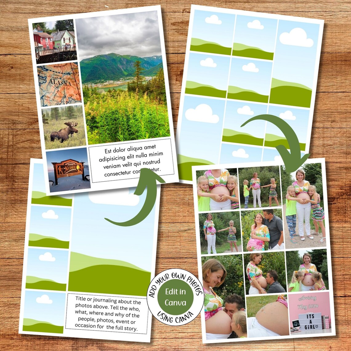 Photo Collage 6x8 Canva Scrapbook Templates Set 2 Square Corner Digital ...