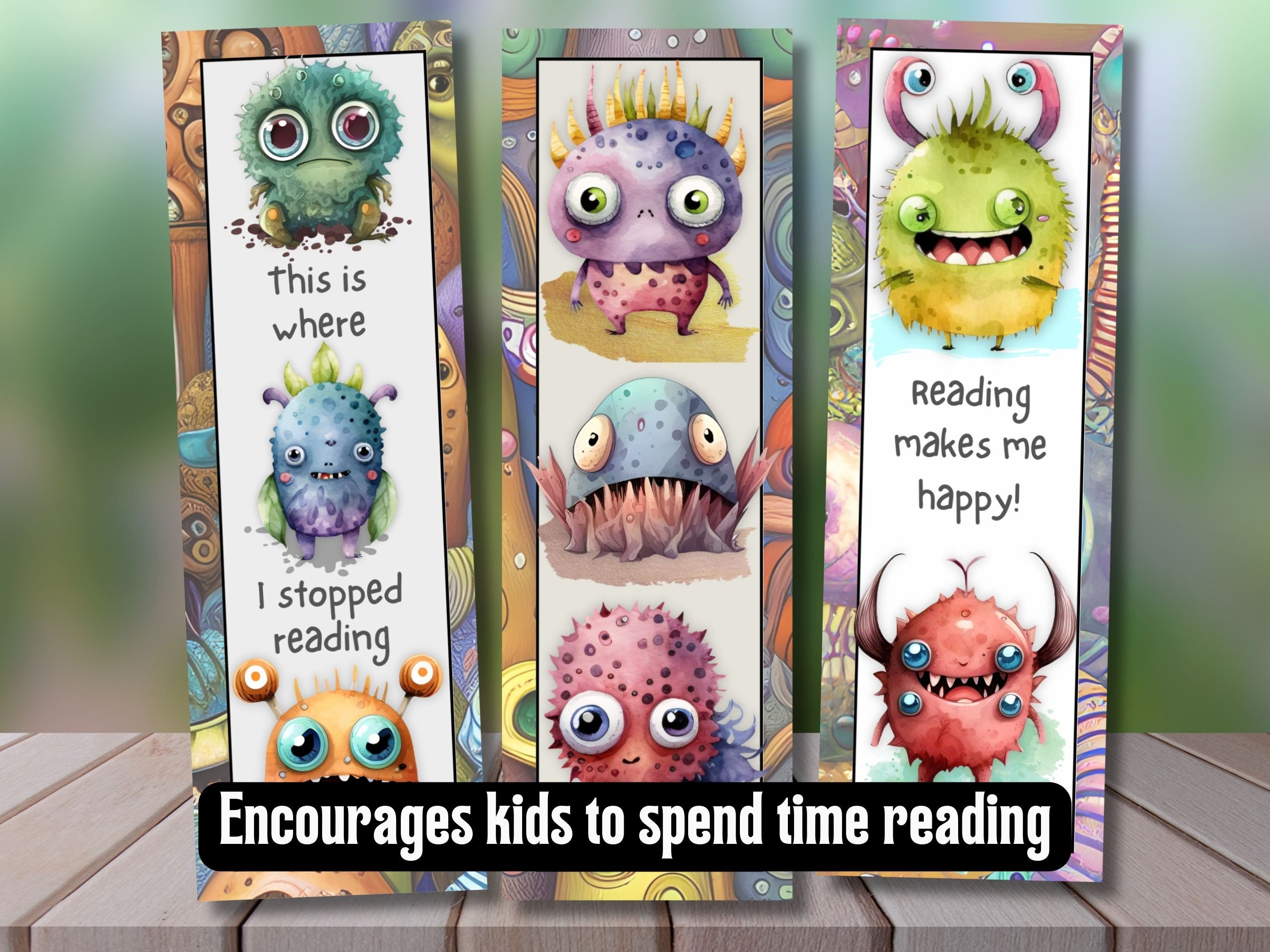 Monsters Bookmarks Set of 6 Printable PDF Cute Bookmark for Kid Readers ...