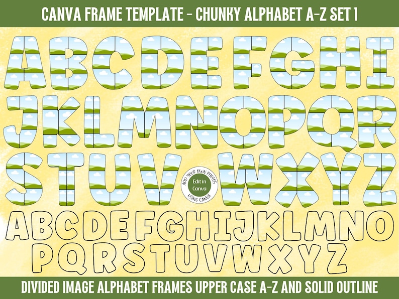 Canva Frame Divided Alphabet Template A-Z | Upper Case Chunky Font ...