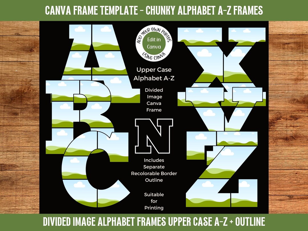 Canva Frame Chunky Font Alphabet: Uppercase A-Z Divided Letter Fillable ...