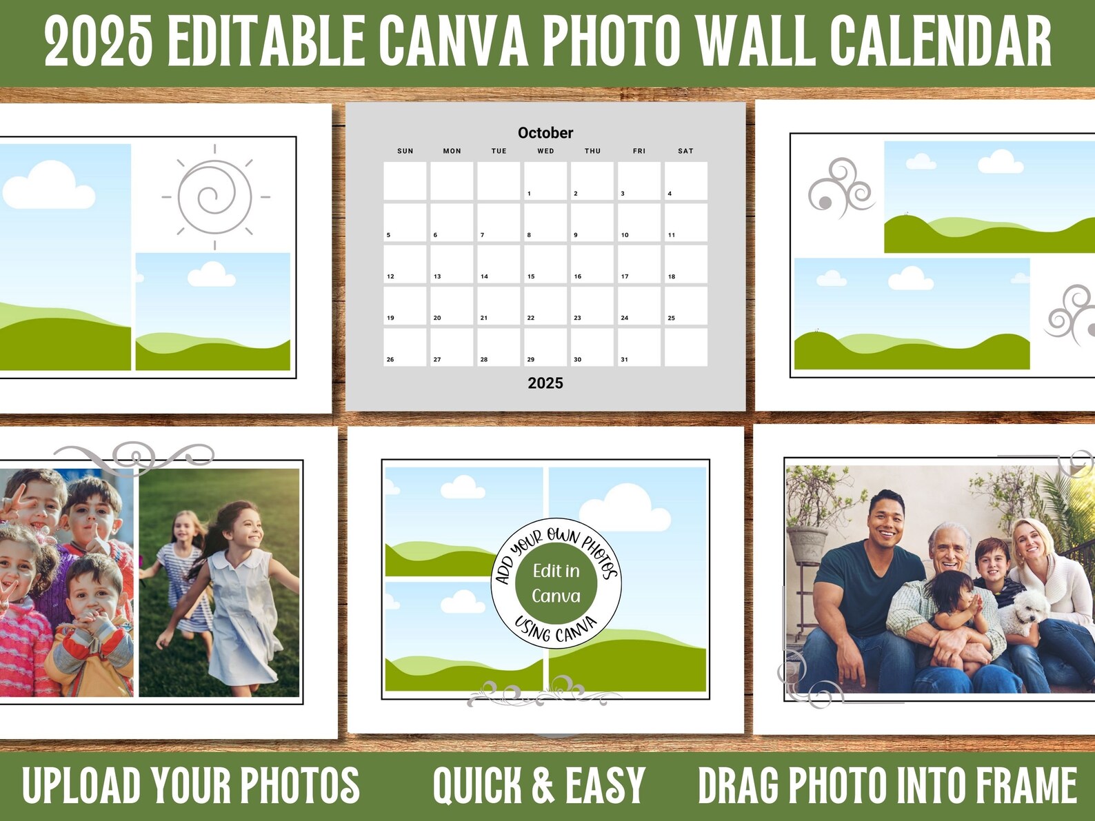 2025 Photo Collage Wall Calendar Canva Templates | Fully Editable 12 ...