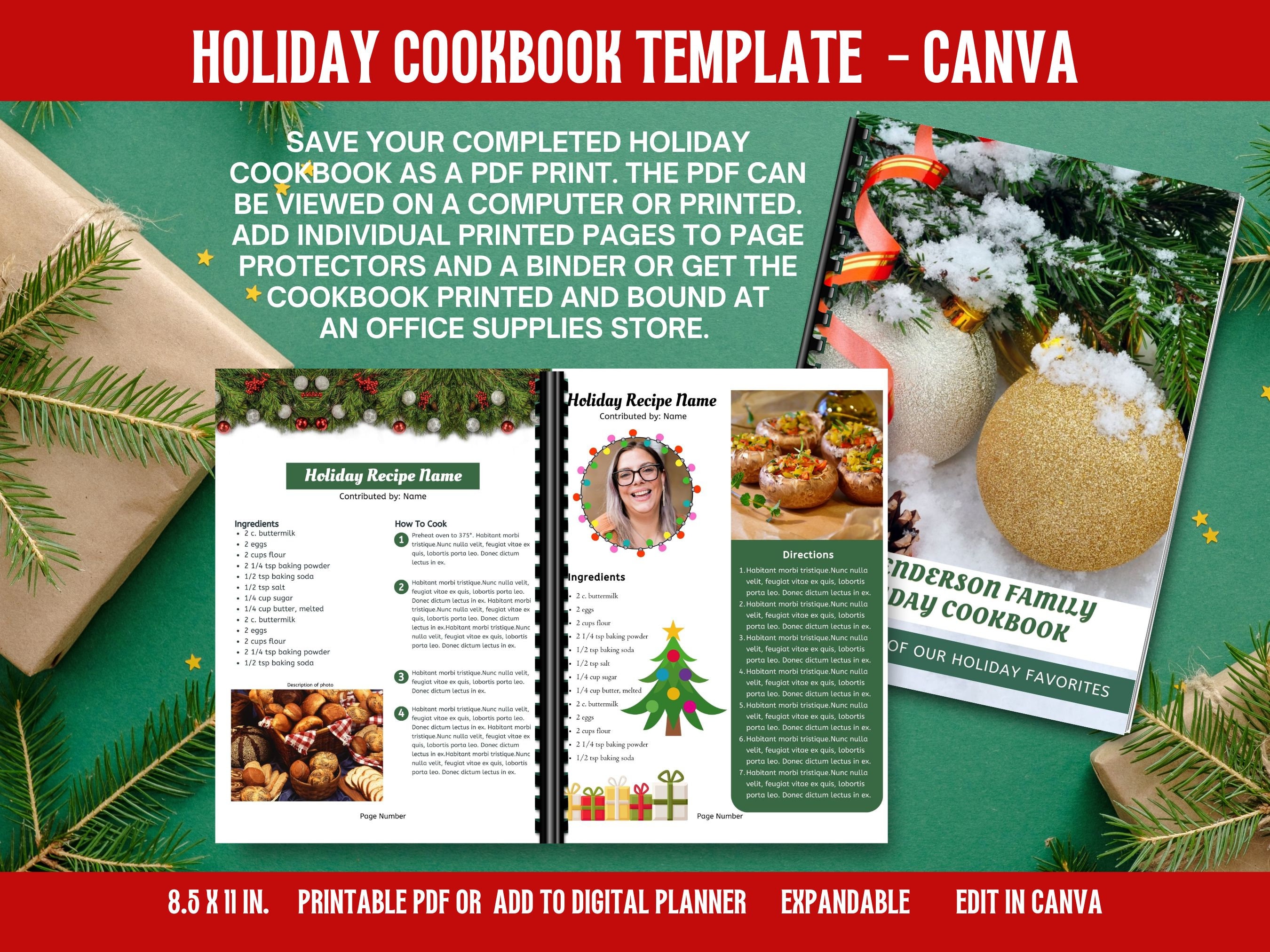 Holiday Cookbook Template Fully Editable in Canva Christmas Family ...