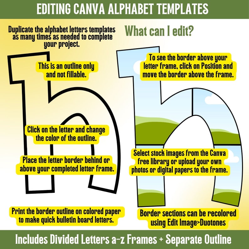 Canva Frame Alphabet Template: Lowercase Divided Letters (digital ...