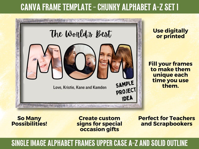 Chunky Alphabet Canva Frame Template: Uppercase A-Z Fillable Font ...