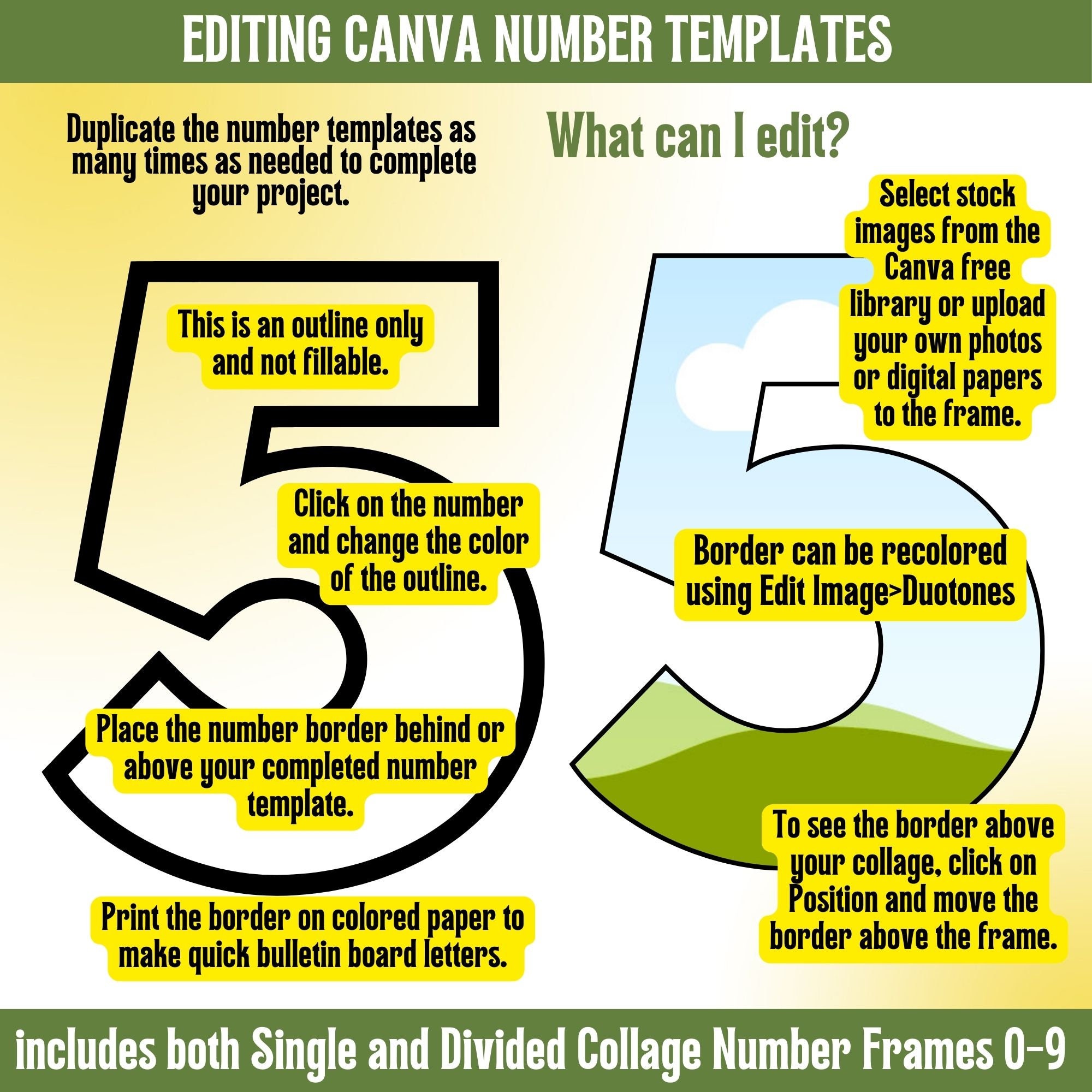 Canva Frame Number Template 0-9 | Chunky Font Number Collage Frame ...