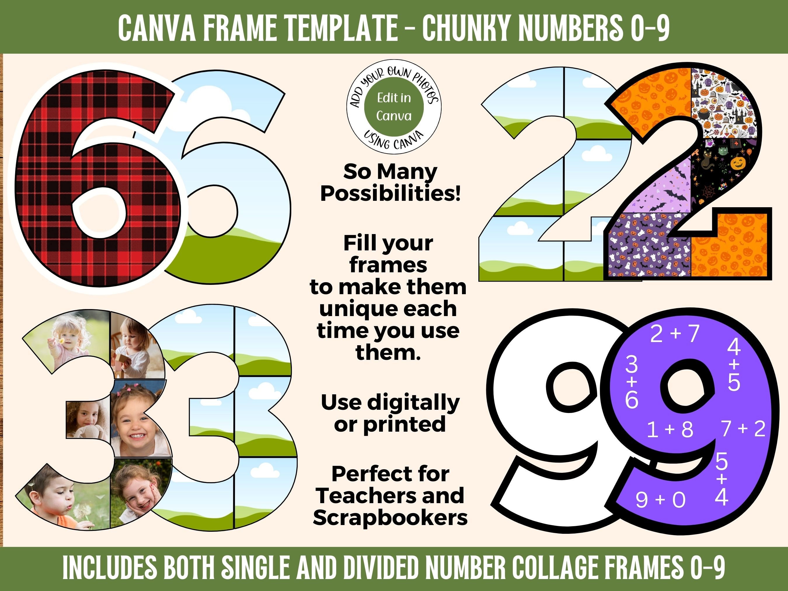 Canva Frame Number Template 0-9 | Chunky Font Number Collage Frame ...