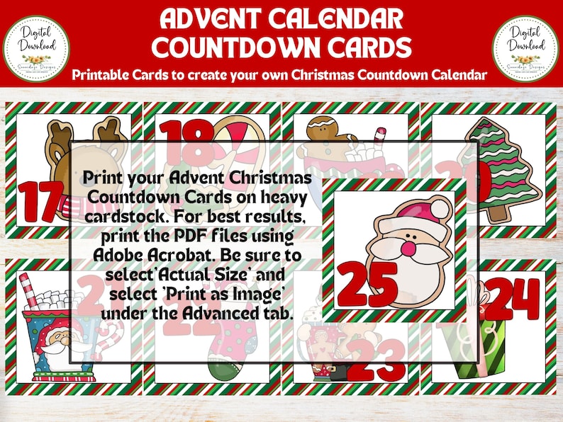 Christmas Countdown Cards | Printable Advent Calendar Numbers | 25 Days ...