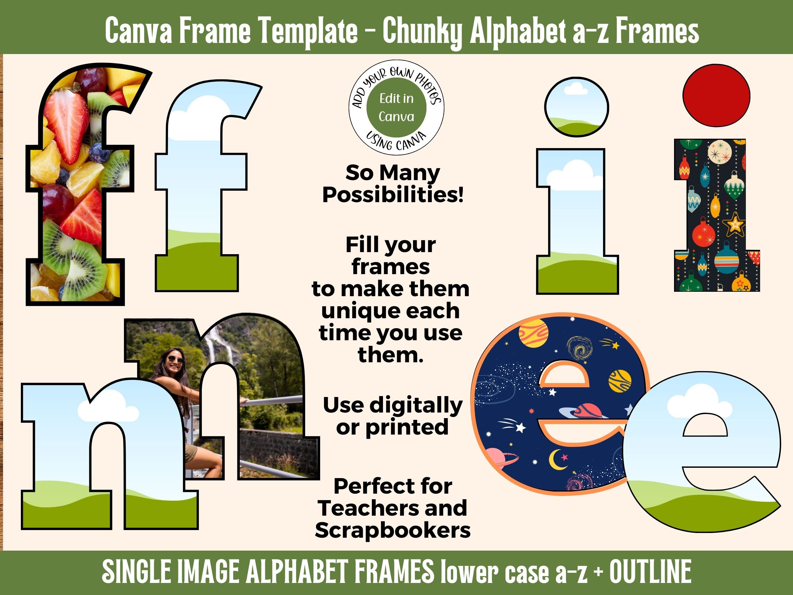 Canva Frame Alphabet Template A-z | Lower Case Chunky Font Fillable ...