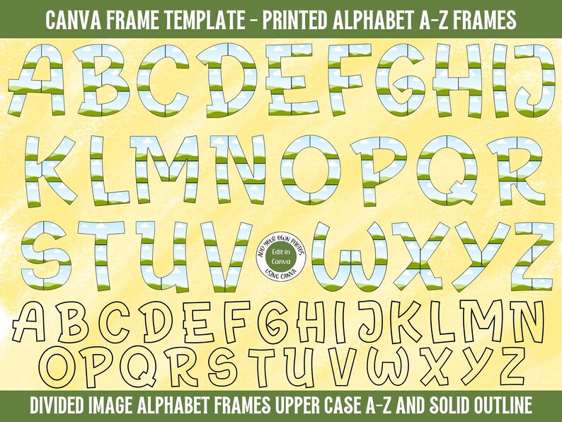 Canva Frame Alphabet Collage Template: Upper & Lower Case Fillable ...