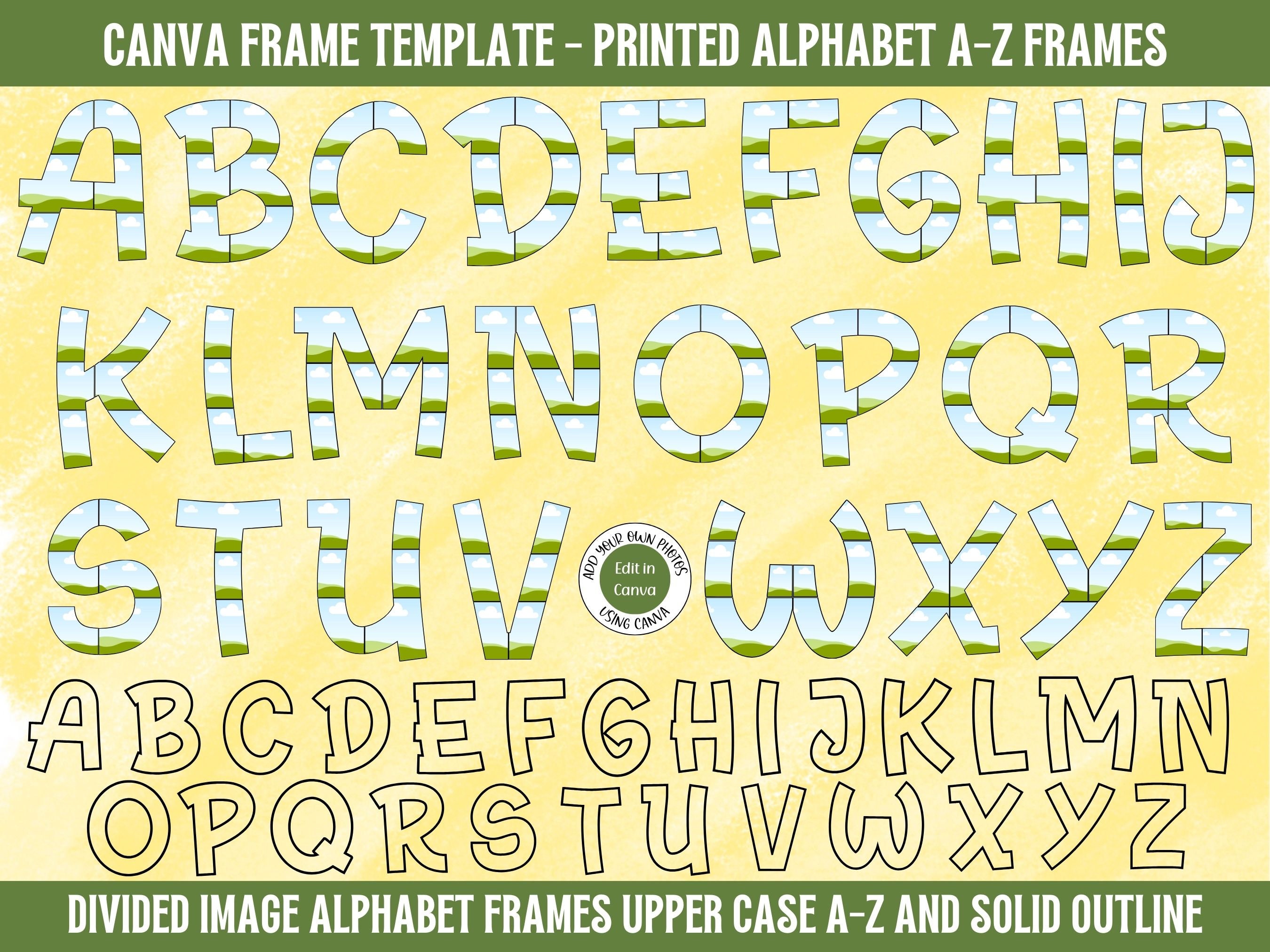Canva Frame Alphabet Collage Template: Upper & Lower Case Fillable ...