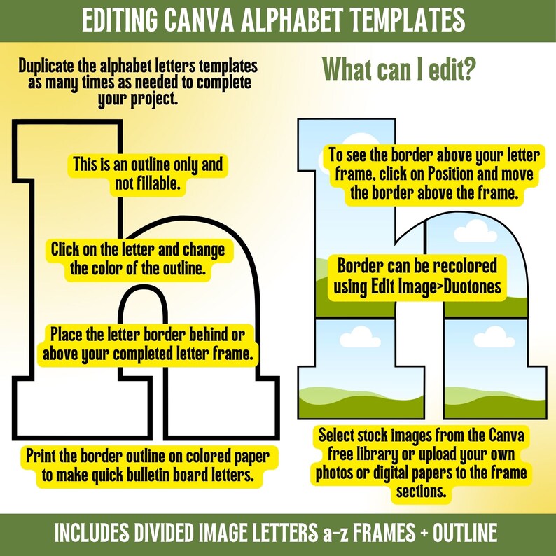 Chunky Divided Font: Lower Case Alphabet Fillable Canva Frame Template ...