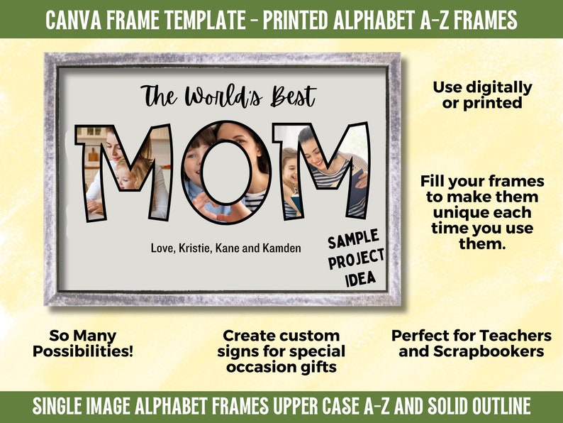 Canva Frame Alphabet Template A-Z | Upper Case Printed Font Fillable ...