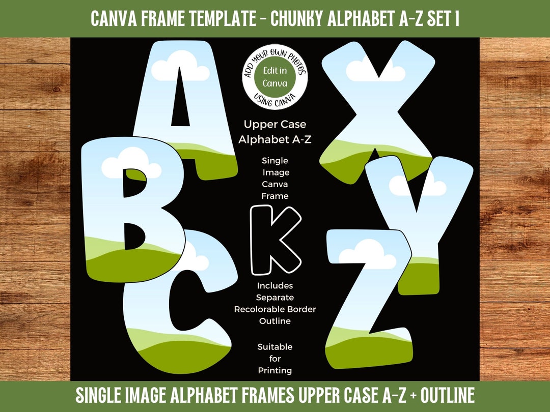 Canva Frame Alphabet Template A-Z | Upper Case Chunky Font Fillable ...
