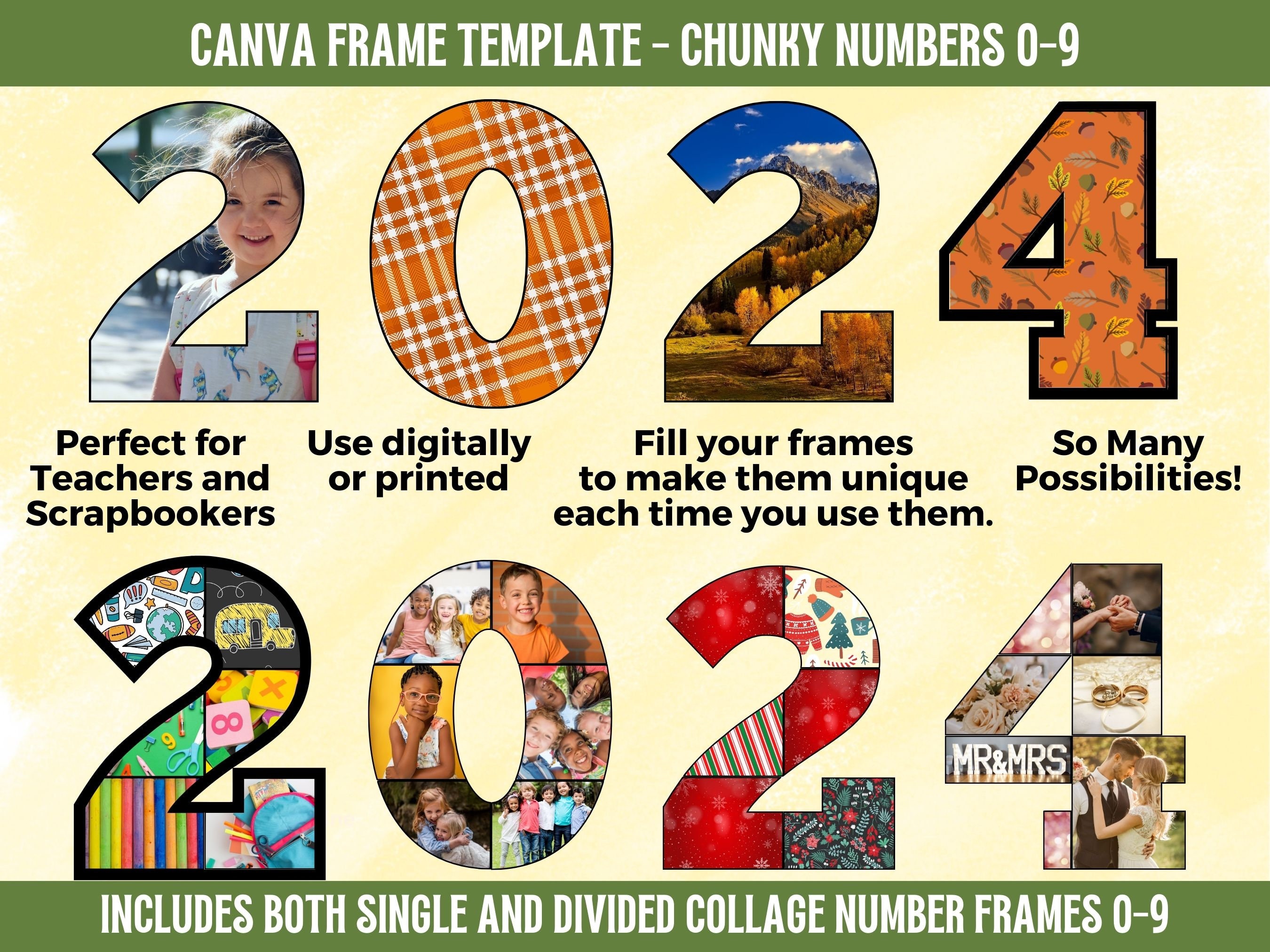 Canva Frame Number Template 0-9 | Chunky Font Number Collage Frame ...