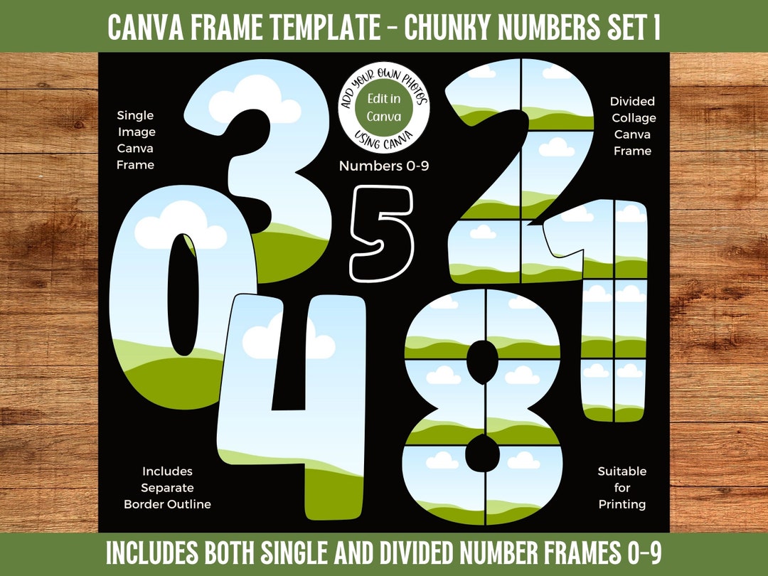Canva Frame Number Template 0-9 | Chunky Font Number Collage Frame Set ...