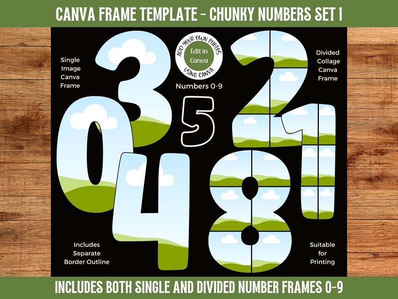 Chunky Number Collage Frames for Canva: Single & Divided Digits ...