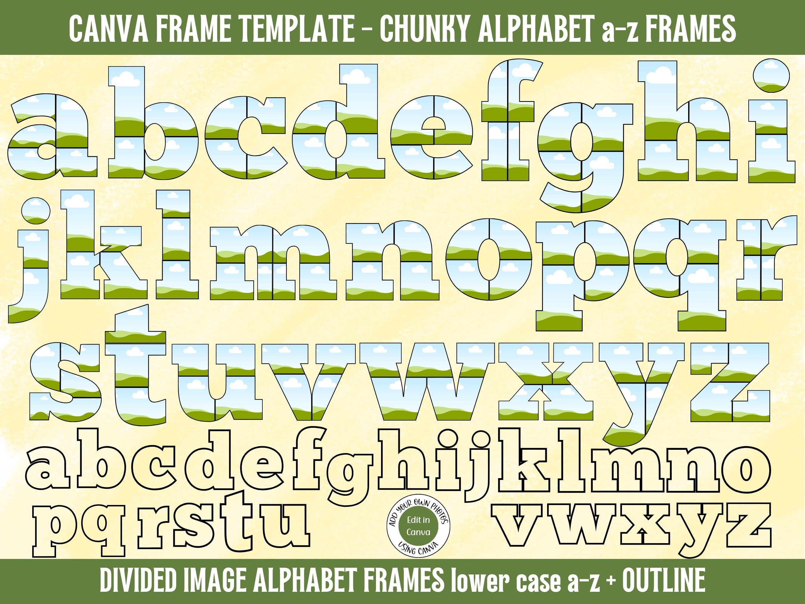 Chunky Font Canva Frame Alphabet Template: Divided Letters, Upper ...