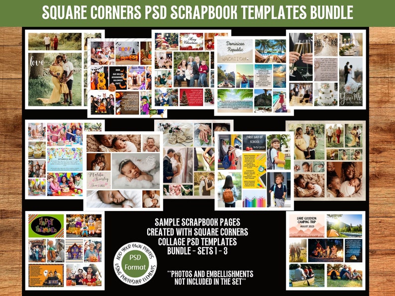 Photo Collage 12x12 Scrapbook Templates PSD Bundle | Square Corner ...