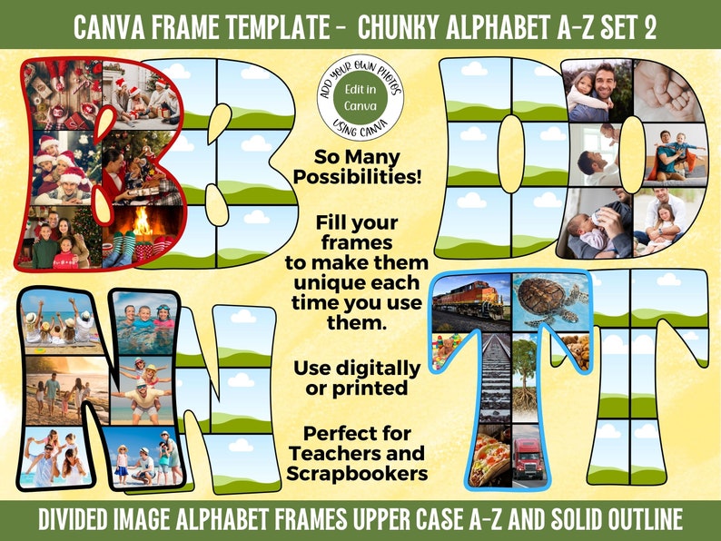 Canva Frame Divided Alphabet Template A-Z | Upper Case Chunky Font ...