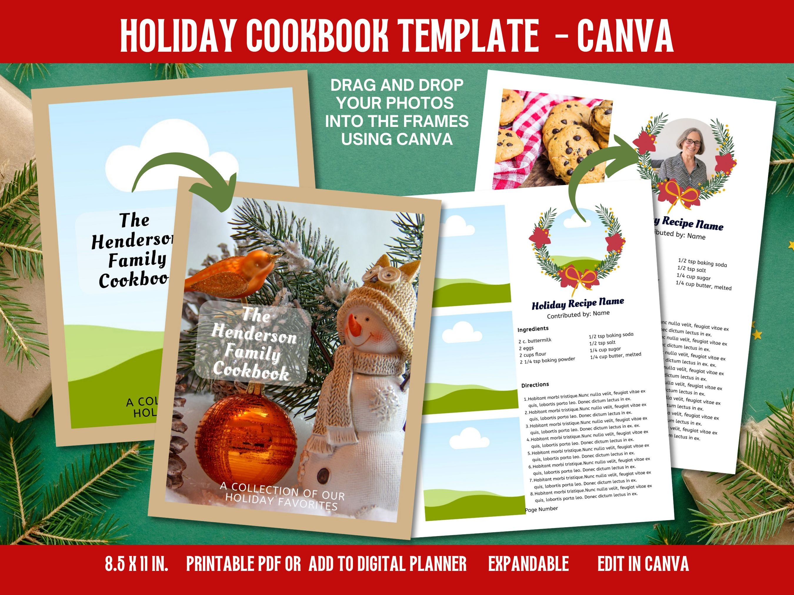 Holiday Cookbook Template Fully Editable in Canva Christmas Family ...