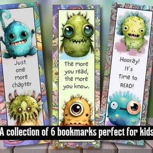 Monsters Bookmarks Set of 6 Printable PDF | Cute Bookmark for Kid ...
