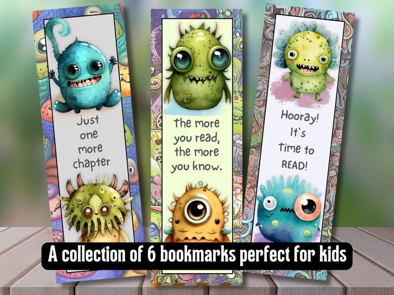 Monsters Bookmarks Set of 6 Printable PDF | Cute Bookmark for Kid ...
