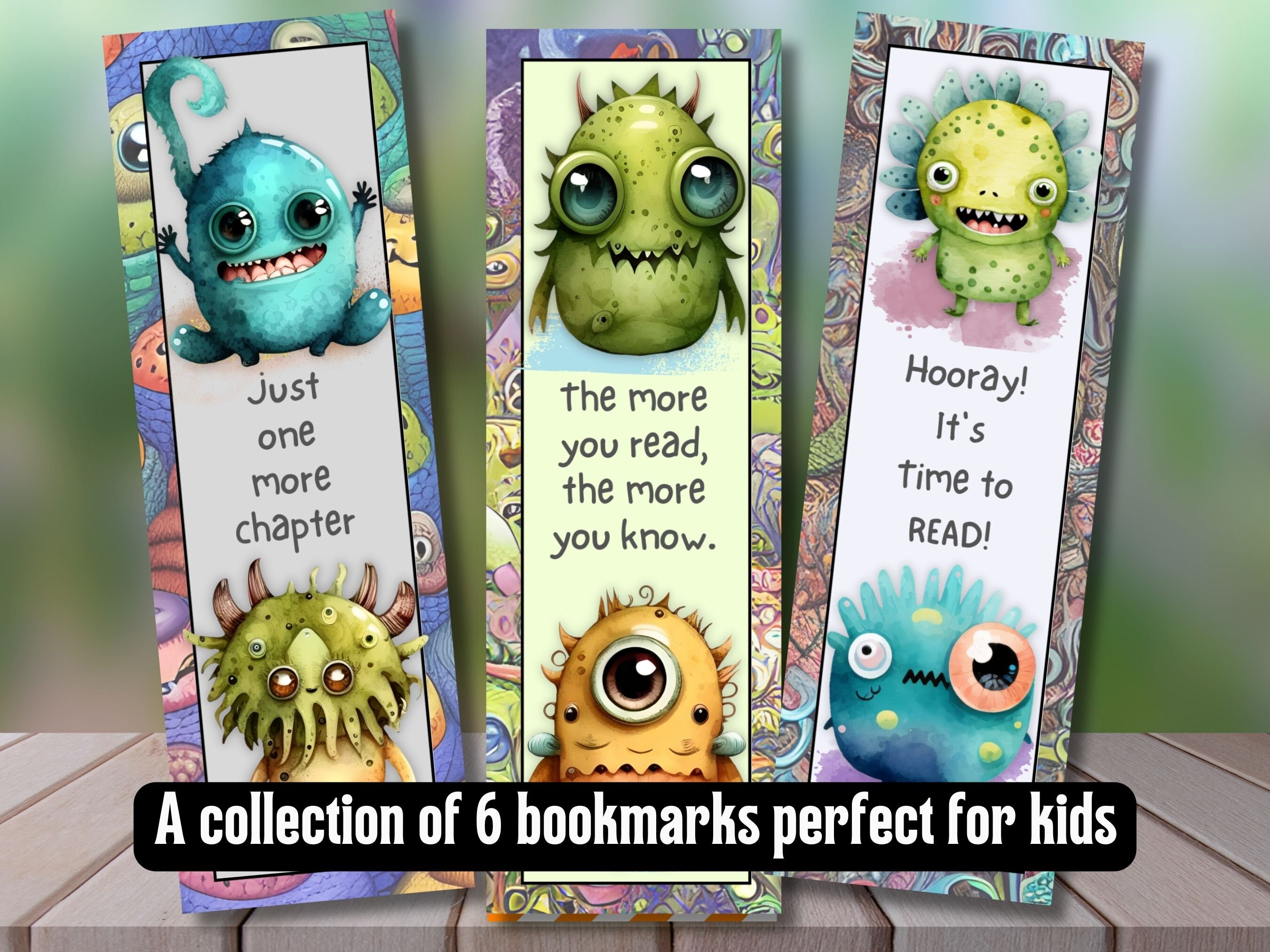 Monsters Bookmarks Set of 6 Printable PDF Cute Bookmark for Kid Readers ...