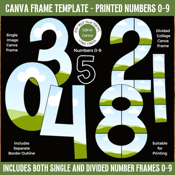 Number Collage Frame Template - Etsy