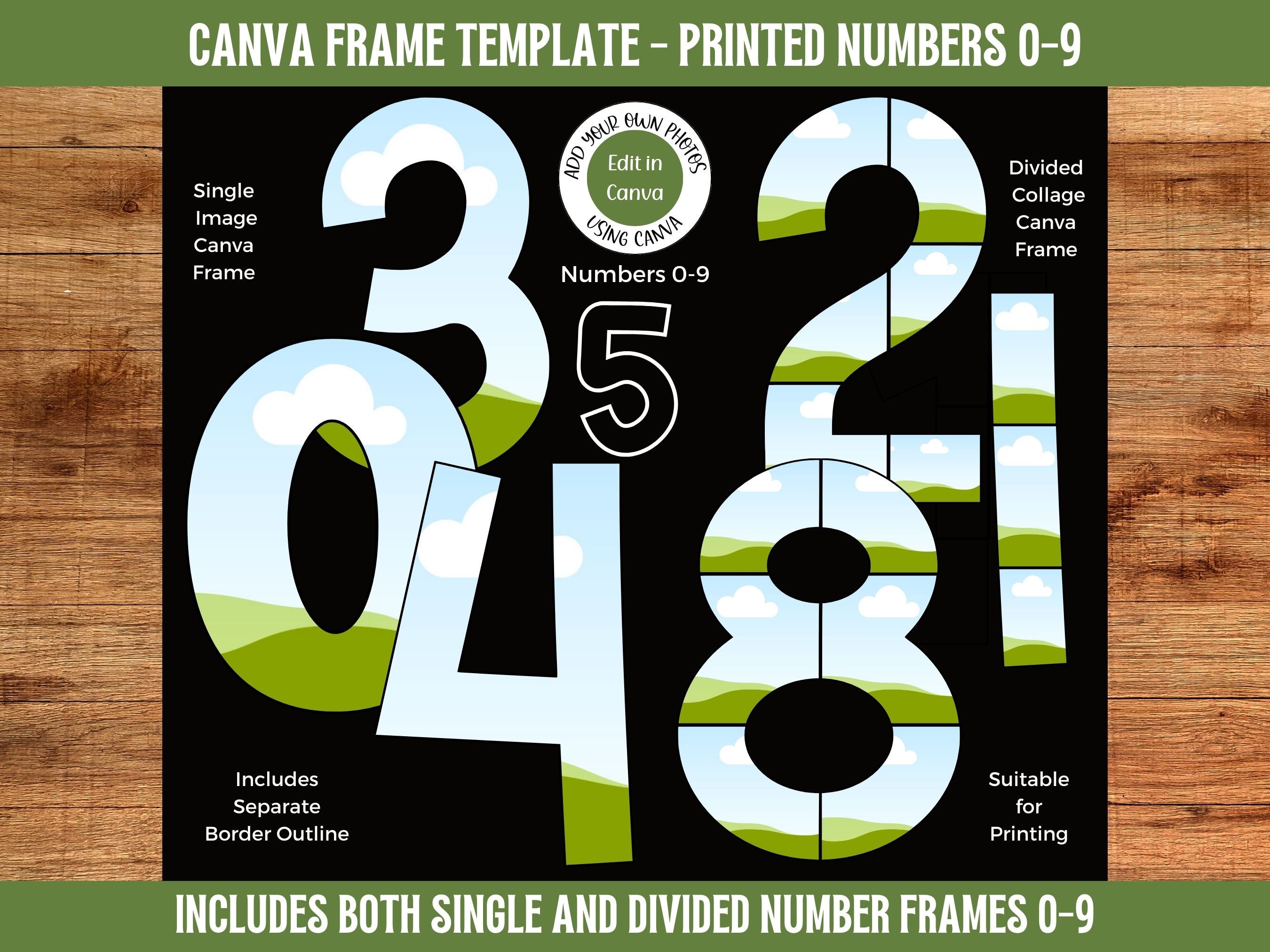 Canva Frame Number Template 0-9 | Printed Font Number Collage Frame ...