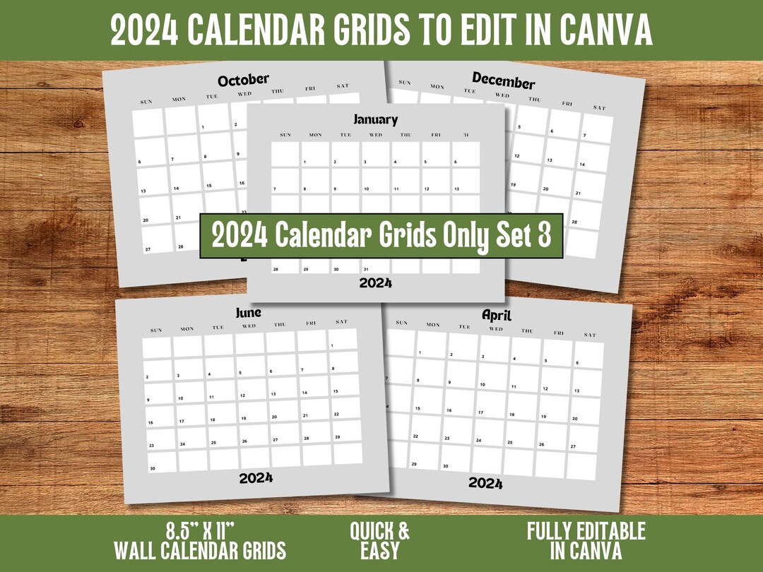 2024 Wall Calendar Grids Fully Editable 12 Months 8.5x11 Canva Template ...