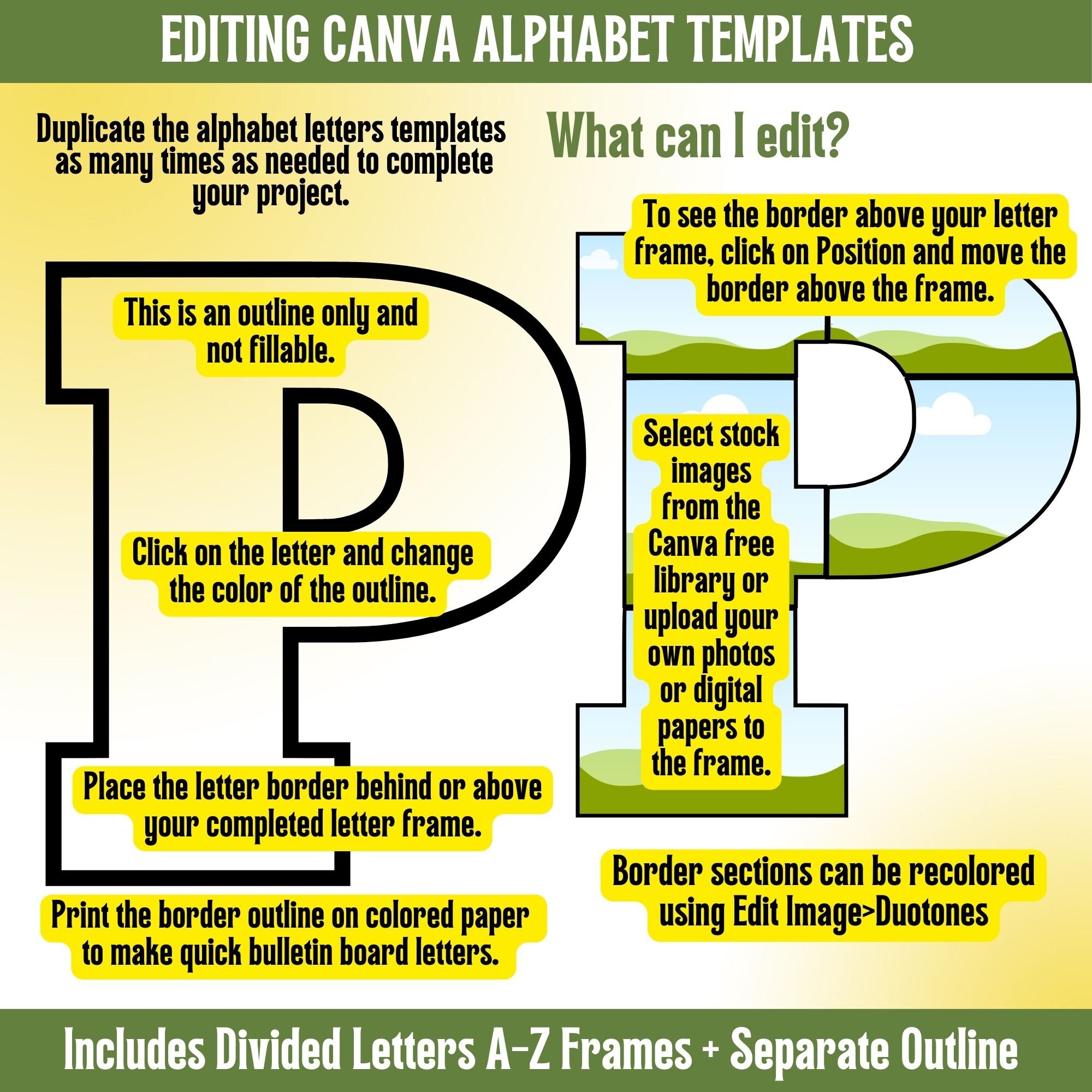 Chunky Font Canva Frame Alphabet Template: Divided Letters, Upper ...