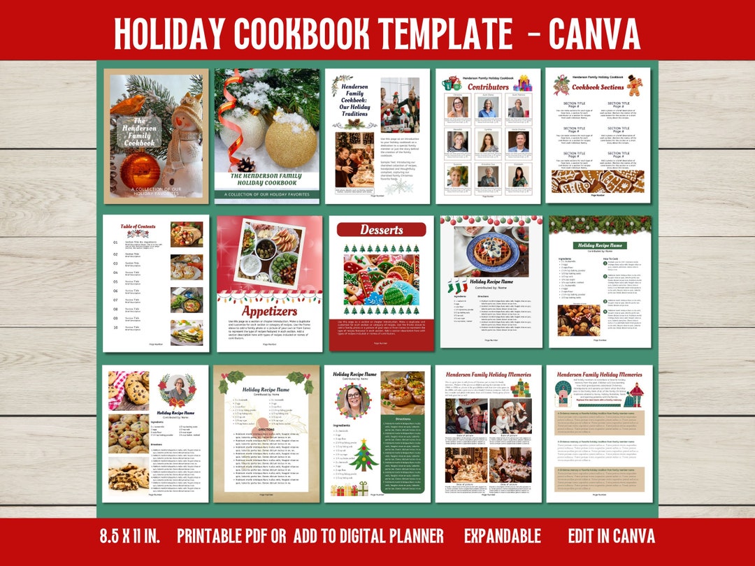 Holiday Cookbook Template Fully Editable in Canva | Christmas Family ...