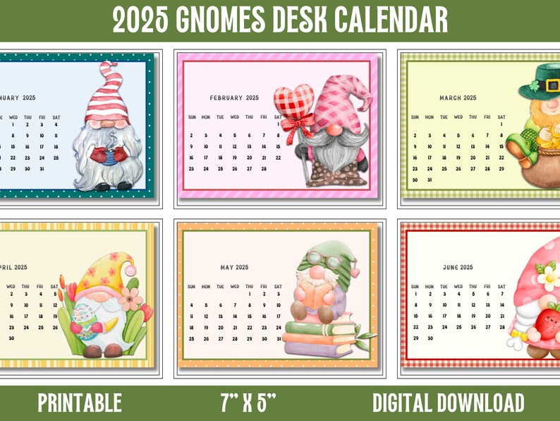 2025 Gnomes Desk Calendar Printable Cottagecore Monthly Desk Accessory Digital Download - Etsy