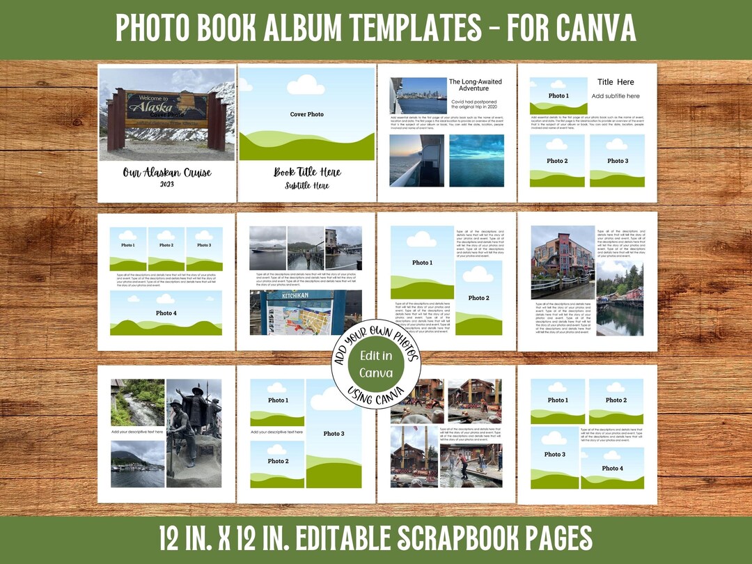 Photo Book 12x12 Scrapbook Canva Templates | Digital Photo Album Canva ...