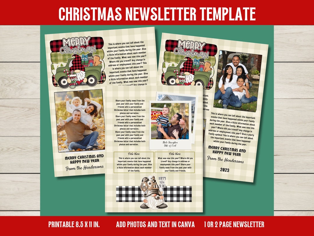 Gnome Christmas Newsletter Template Editable in Canva | Family Year in ...