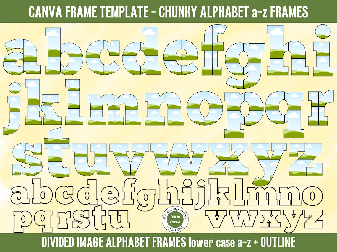 Chunky Divided Font: Lower Case Alphabet Fillable Canva Frame Template ...