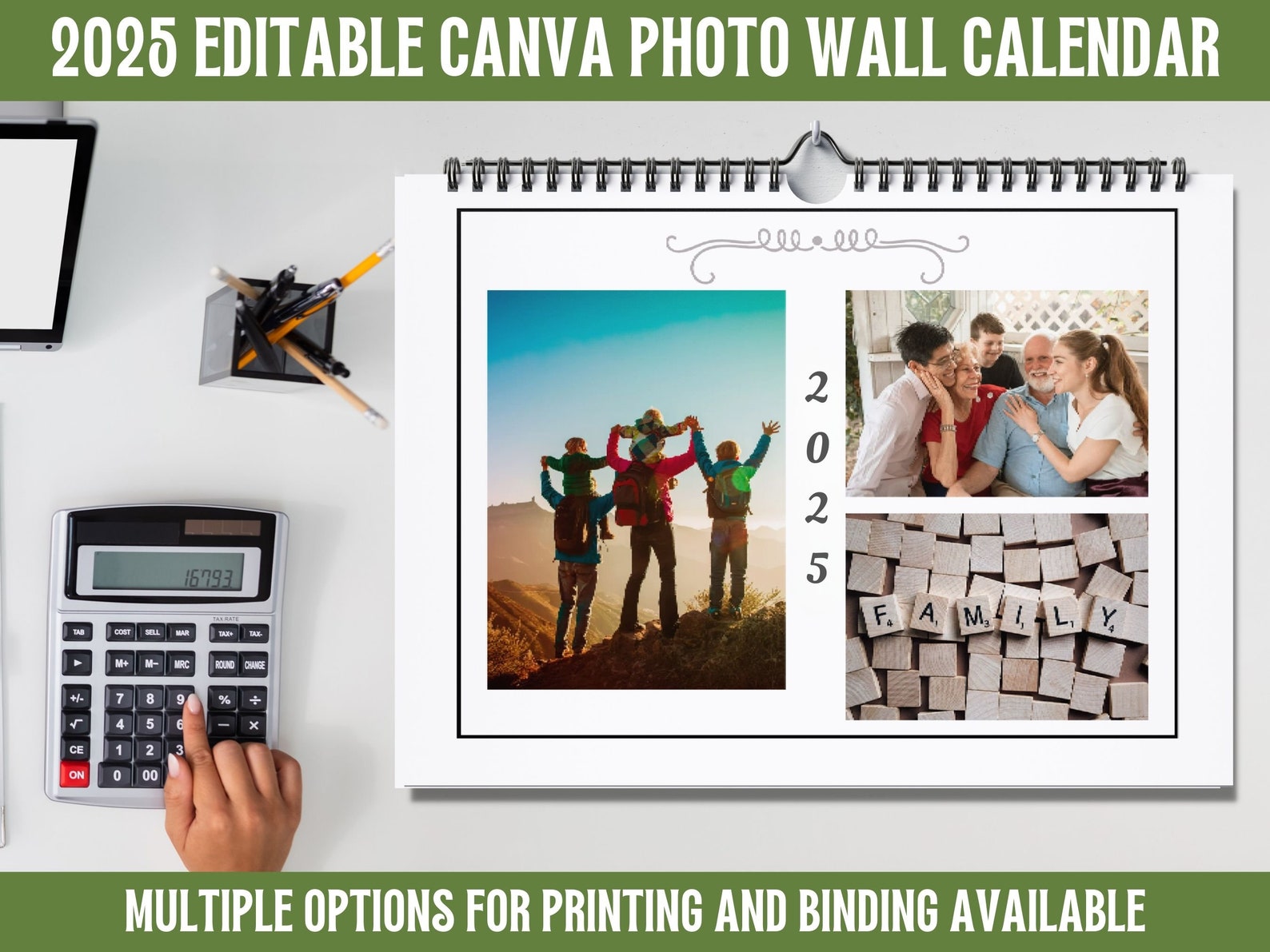 2025 Photo Collage Wall Calendar Canva Templates | Fully Editable 12 ...
