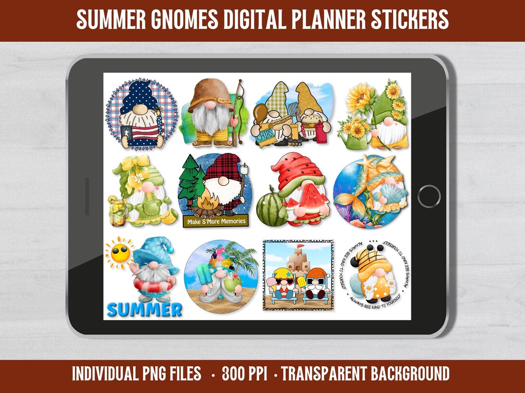 Summer Gnomes Digital Stickers for Planners or Pocket Scrapbooking ...