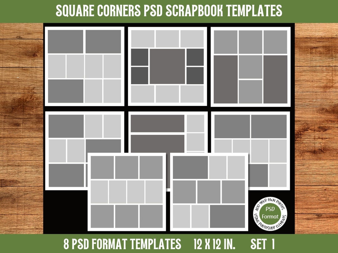 12x12 Photo Collage Scrapbook Templates: Pocket Style Square Corner PSD ...