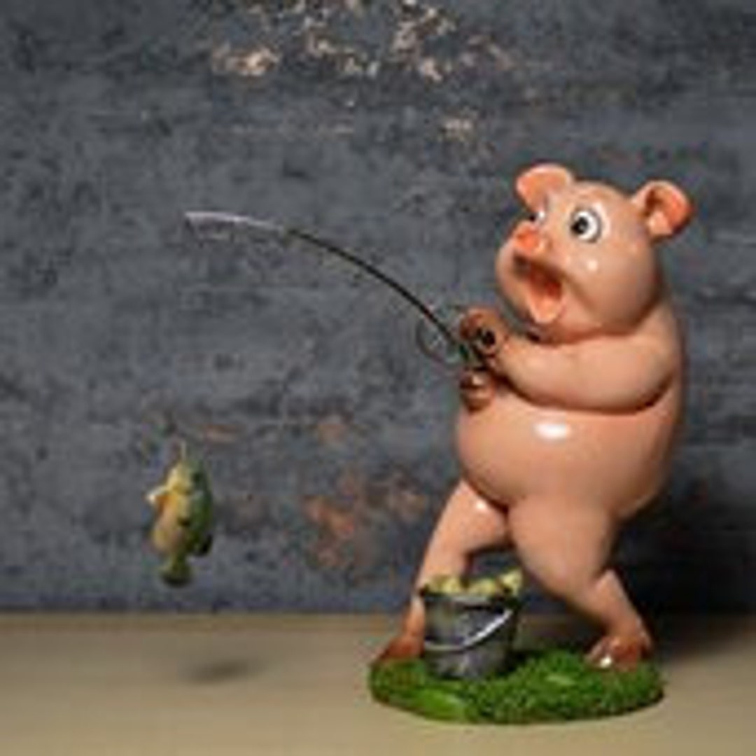 Comical Pig Fishing Figurine Shelf Decor Anniversary Gift - Etsy