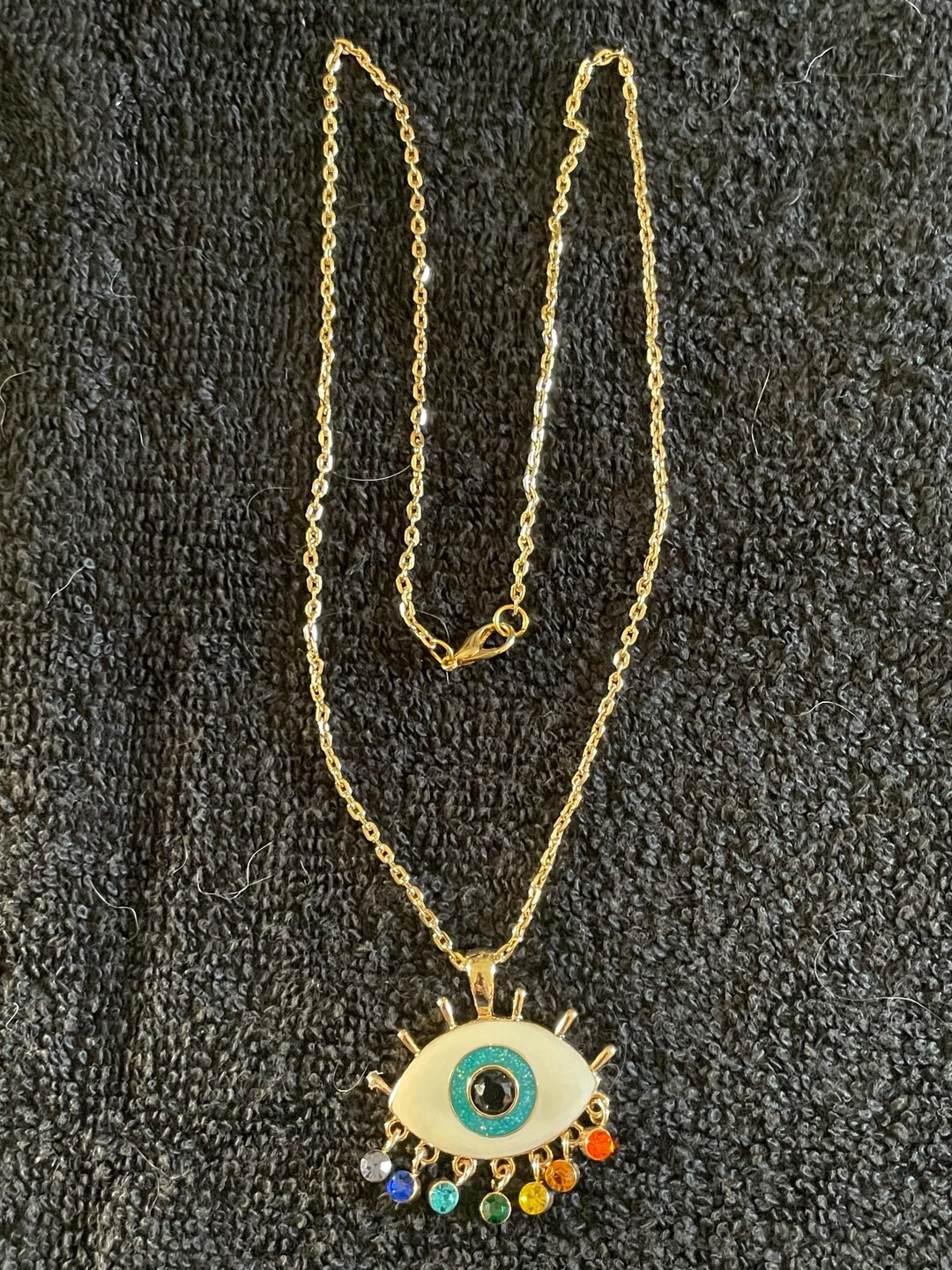 Rainbow Gold Eyeball Necklace With Rhinestones - Etsy