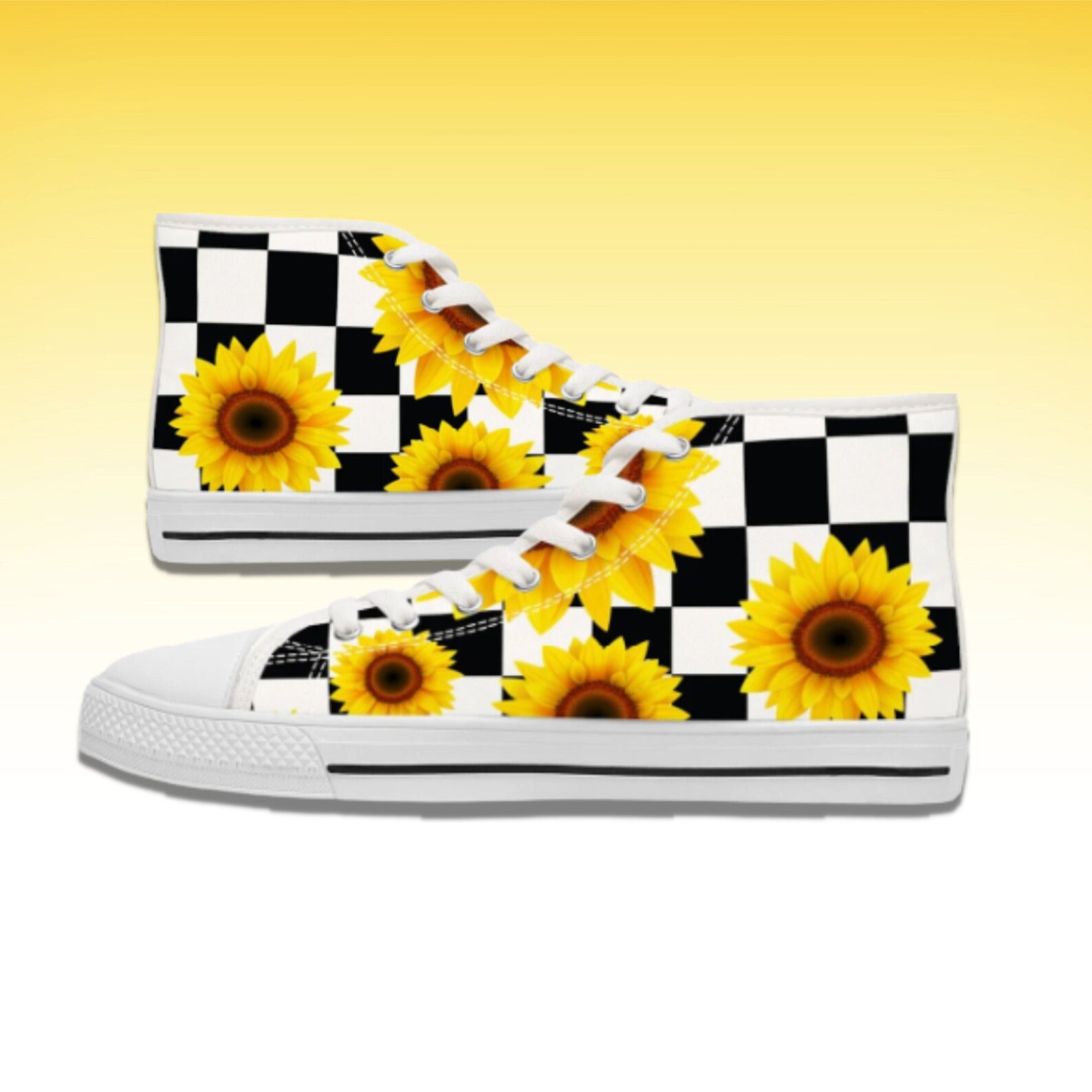 Sunflower Checkerboard Hi-top Sneakers - Etsy