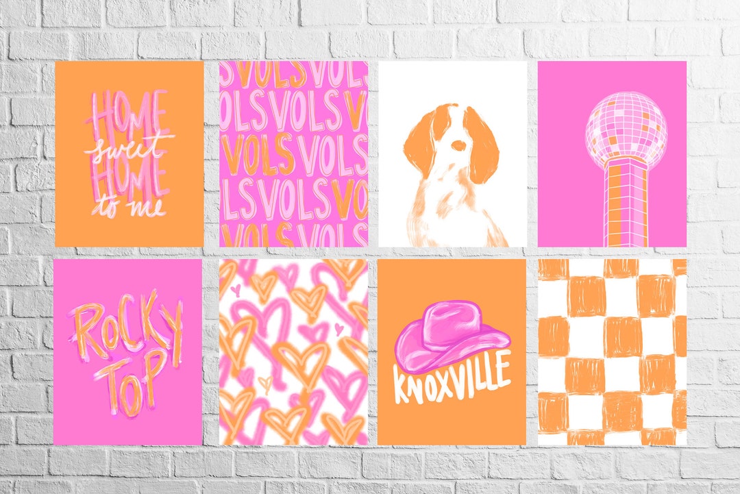 Trendy Orange and Pink Checkered Dorm Decor Prints for Digital Download ...