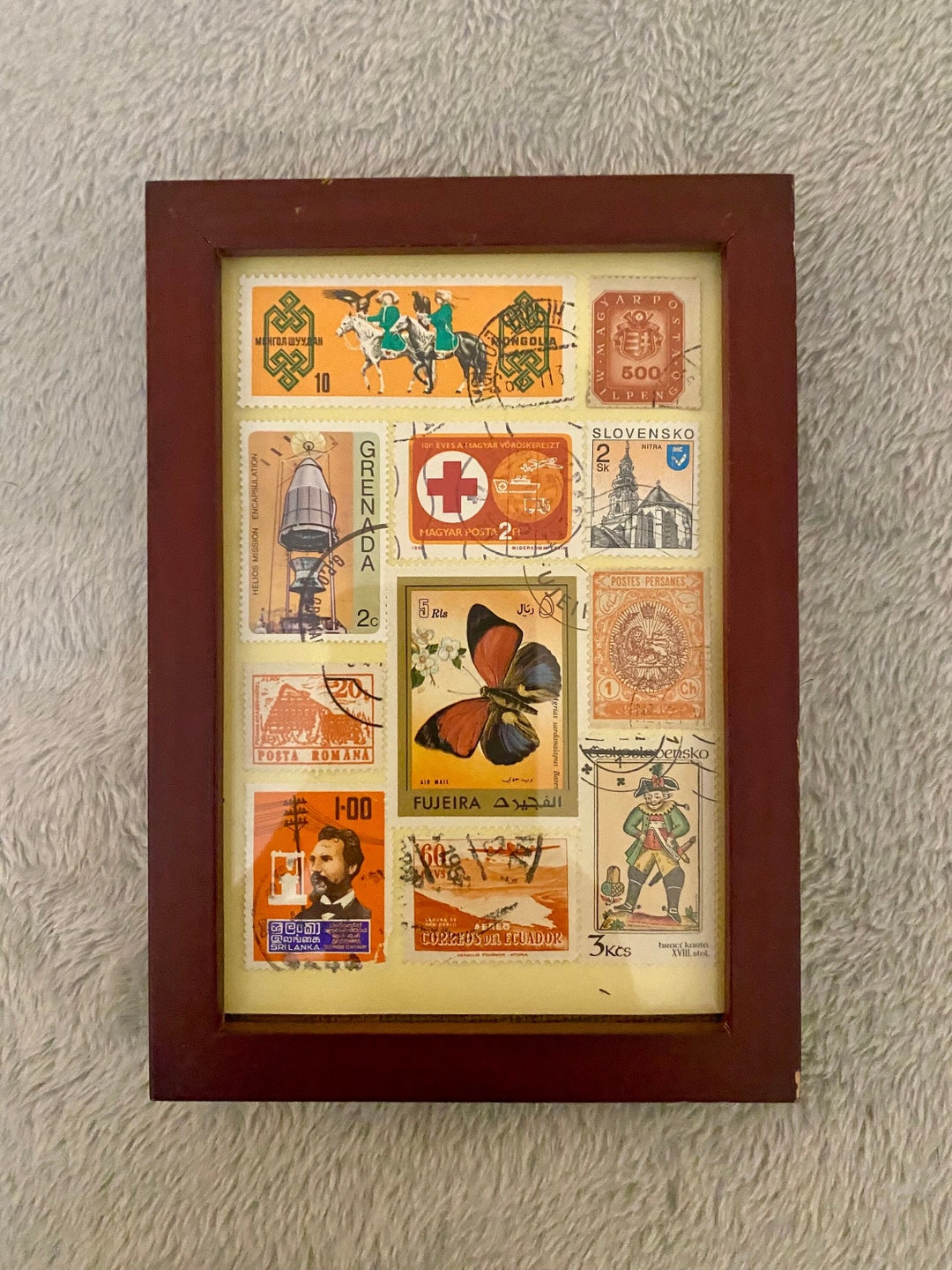 Orange Vintage Stamp Art in Wooden Frame - Etsy