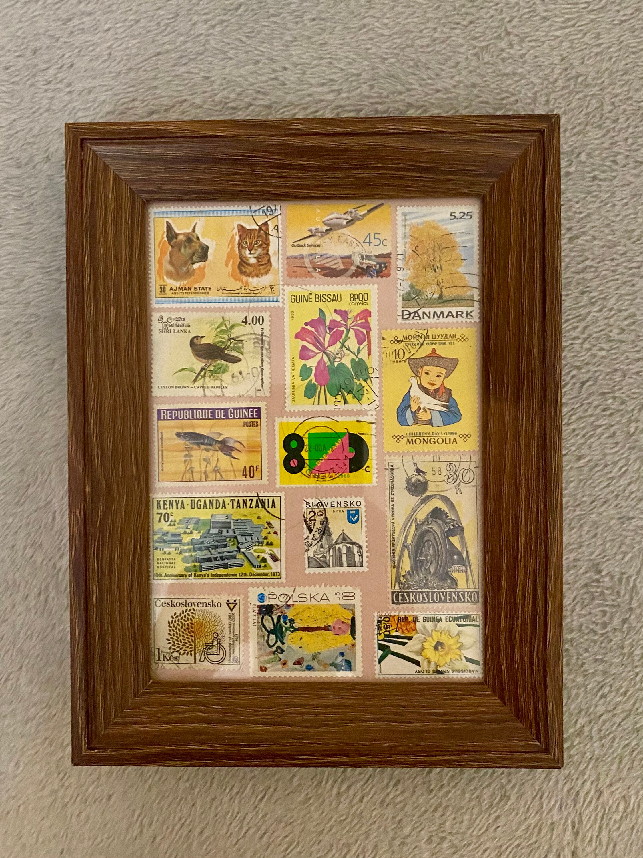 Yellow Vintage Stamp Art in Wooden Frame - Etsy