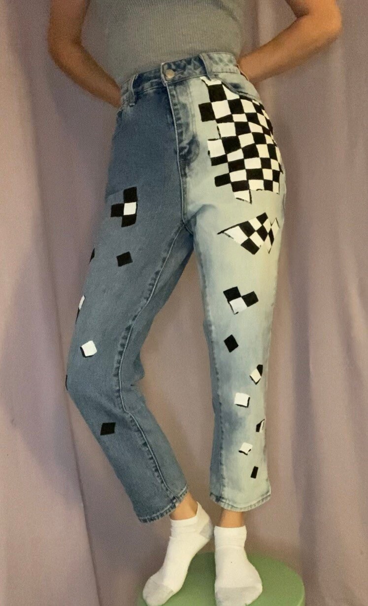 Checkerboard Two Tone Jeans - Etsy