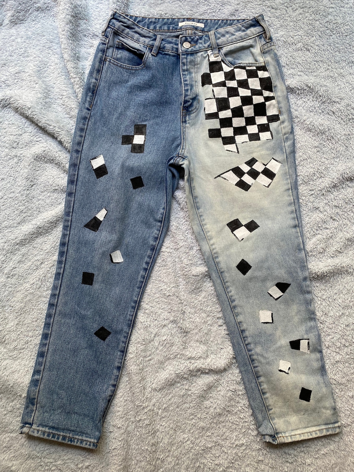 Checkerboard Two Tone Jeans - Etsy
